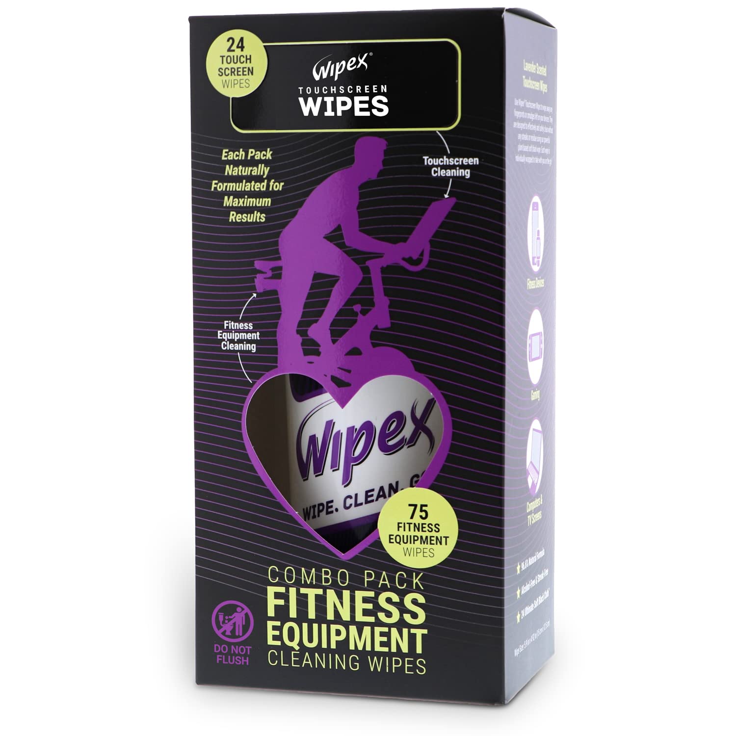 Wipex Gym Wipes & Screen Wipes for Electronics Combo Pk - 75ct Canister Fitness Equipment Cleaner Wipes & 24ct Touch Screen Wipes Individually Wrapped Safe for all Fitness Equipment and Touch Screens