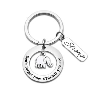 bobauna inspirational elephant keychain bracelet never forget how strong you are encouragement jewelry gift for friend family (elephant round keychain)