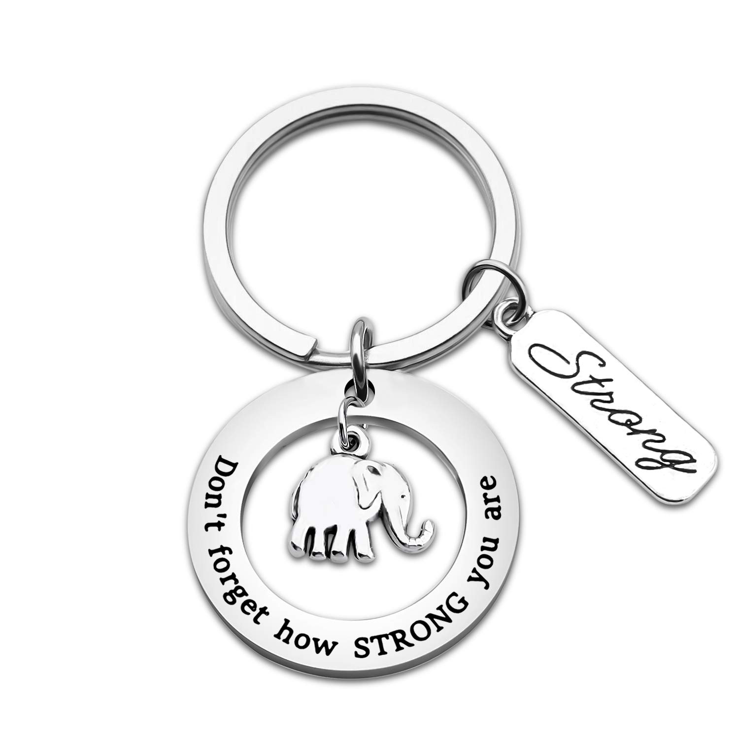 bobauna Inspirational Elephant Keychain Bracelet Never Forget How Strong You are Encouragement Jewelry Gift for Friend Family (Elephant Round Keychain)