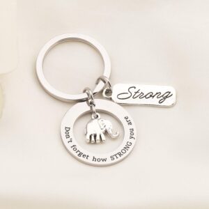 bobauna Inspirational Elephant Keychain Bracelet Never Forget How Strong You are Encouragement Jewelry Gift for Friend Family (Elephant Round Keychain)