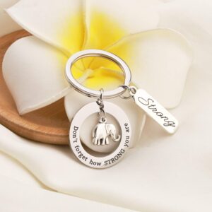 bobauna Inspirational Elephant Keychain Bracelet Never Forget How Strong You are Encouragement Jewelry Gift for Friend Family (Elephant Round Keychain)