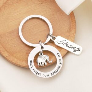 bobauna Inspirational Elephant Keychain Bracelet Never Forget How Strong You are Encouragement Jewelry Gift for Friend Family (Elephant Round Keychain)