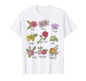 disney princesses types of flowers textbook poster t-shirt