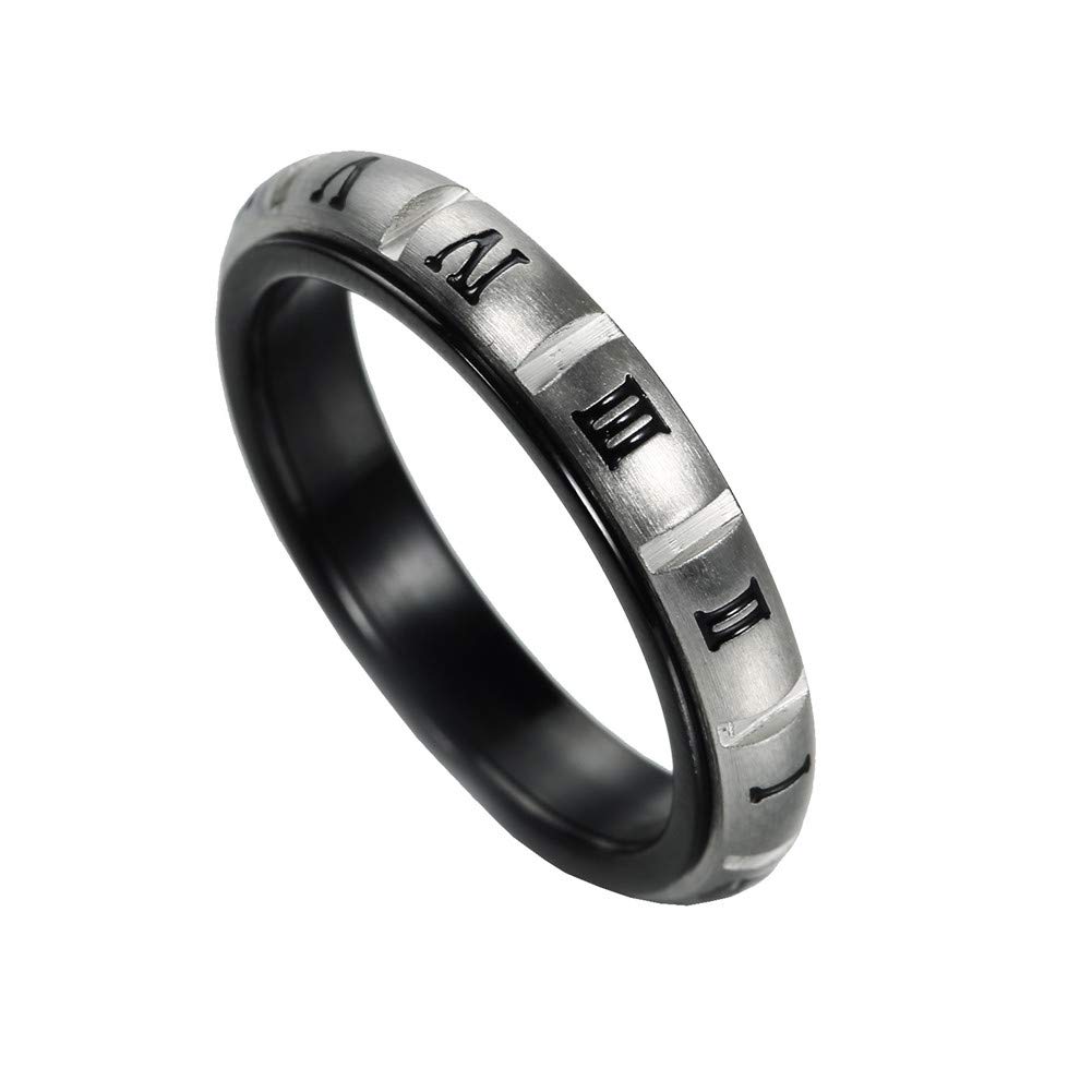 PAURO Women's Stainless Steel Jewelry 4mm Roman Numerals Wedding Band Ring Matching Set for Her Black Size 10