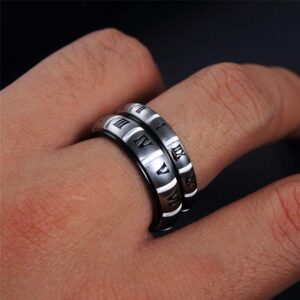 PAURO Women's Stainless Steel Jewelry 4mm Roman Numerals Wedding Band Ring Matching Set for Her Black Size 10