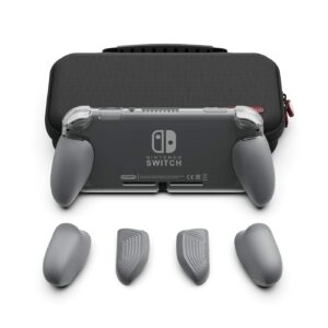 skull & co. gripcase lite bundle: a comfortable protective case with replaceable grips [to fit all hands sizes] for nintendo switch lite- gray