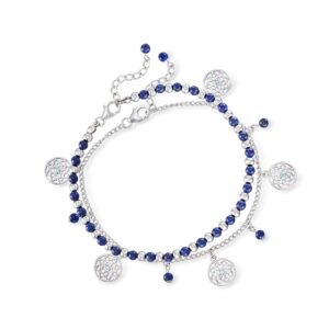 ross-simons lapis bead jewelry set: 2 charm anklets in sterling silver. 9 inches