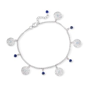 Ross-Simons Lapis Bead Jewelry Set: 2 Charm Anklets in Sterling Silver. 9 inches