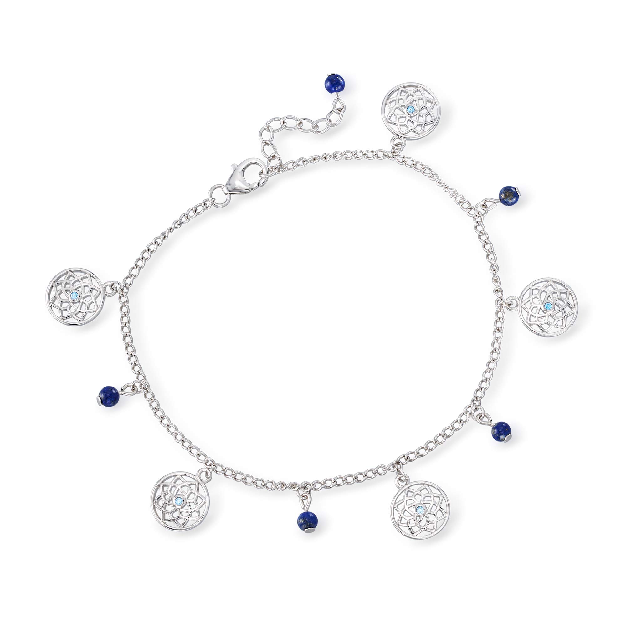 Ross-Simons Lapis Bead Jewelry Set: 2 Charm Anklets in Sterling Silver. 9 inches