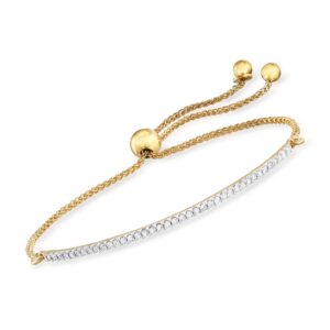 ross-simons 0.27 ct. t.w. diamond curved bar bolo bracelet in 18kt gold over sterling. adjustable size