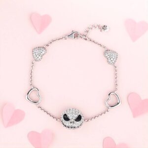 Jeulia 2.5 Carat Jack Skellington Charm Bracelet For Women 925 Sterling Silver Nightmare Before Christmas Bead Bracelet Horror Movie Costume Jewelry Link Bracelet with Adjustable Infinity Chain