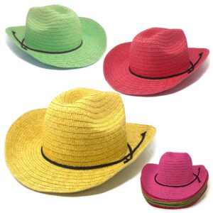 podzly 12 pieces 24" straw cowboy hats - western style for men & women - country accessories for cowgirl, concerts, birthdays & more - multicolored