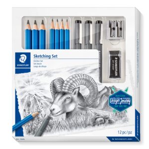 staedtler mars lumograph art set | drawing kit with art pencils, drawing pens, eraser and double hole sharpener (61 100)