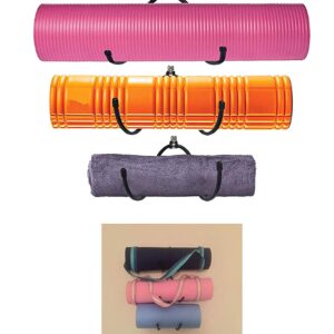 3 Pack Wall Mount Foam Roller Holder and Yoga Mat Storage and Towel Rack - Flexible Adjustable Hooks - Ideal for Home, Small Studio,Fitness Class or Commercial use