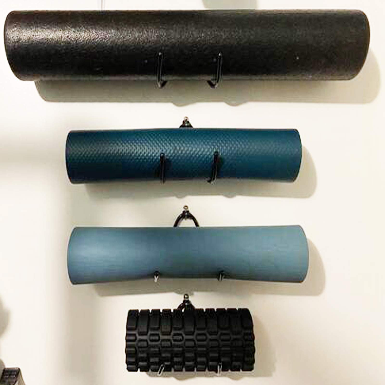 3 Pack Wall Mount Foam Roller Holder and Yoga Mat Storage and Towel Rack - Flexible Adjustable Hooks - Ideal for Home, Small Studio,Fitness Class or Commercial use