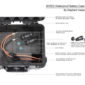 Elephant B35D2 Waterproof Battery Case Enclosure with Dual 2 pin connectors for 12V 35Ah / 20Ah Batteries