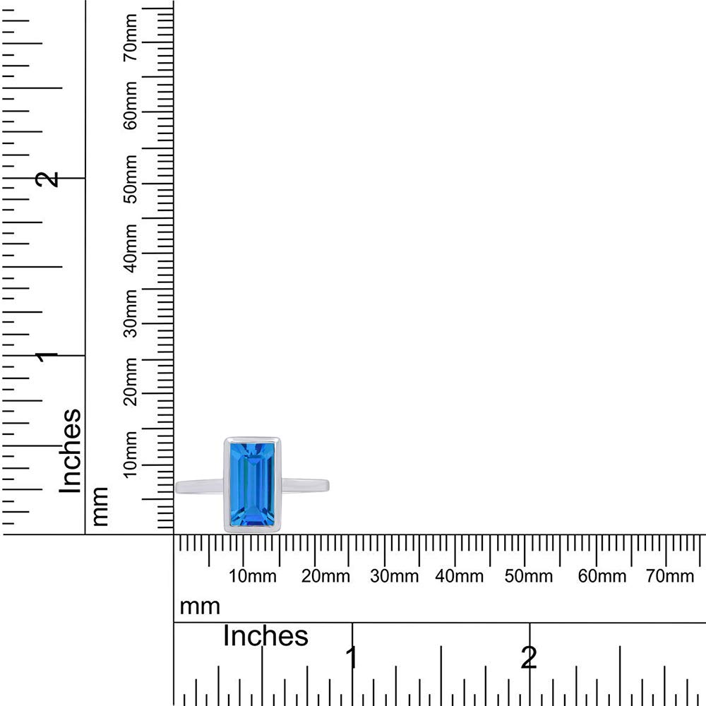 AFFY Jewelry Gifts Emerald Cut Simulated Blue Topaz Geometric Vertical Bar Statement Bridal Wedding Ring 14k White Gold Over Sterling Silver Ring Size-7.5