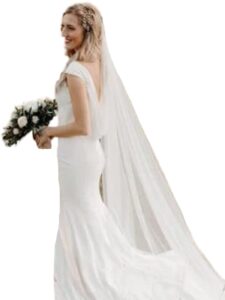 heread bride wedding veil 118" long cathedral length bridal tulle hair accessoies with comb and cute edge (118" width, ivory)