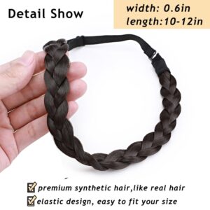 Braided Headband Hairband Chunky Elastic Stretch Hair Band with Synthetic Plaits for Girls and Women (Small-three strands, dark brown)