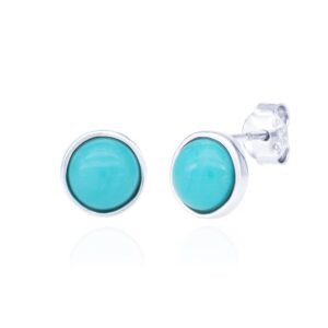 bluejoy “elegance & love” natural sleeping beauty turquoise gemstone 6mm dainty stud earrings in sterling silver for women