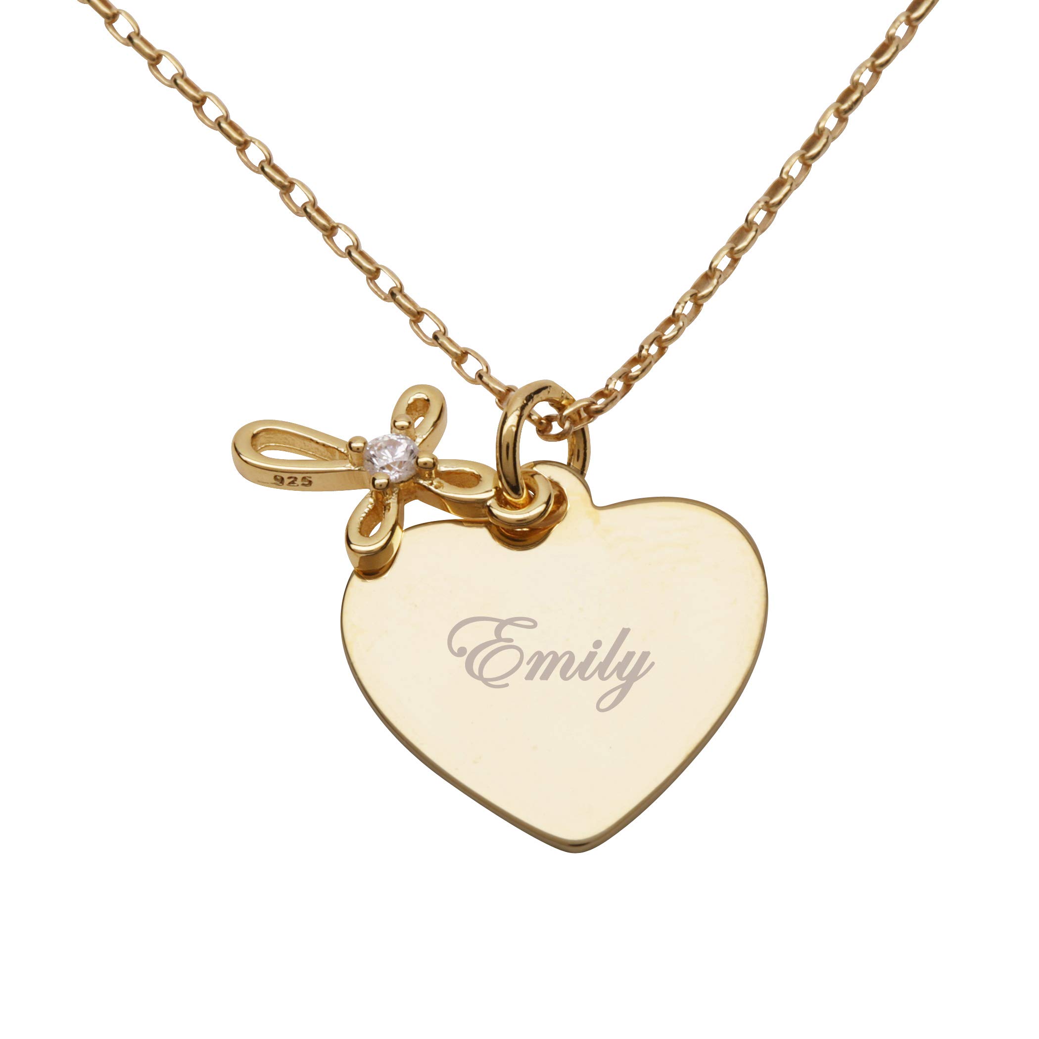 Personalized 14K Gold-Plated Heart with Cross Charm Necklace with Engraving, First Communion Gift for Girls, Custom Engraved Confirmation Gift for Teens, Women (16-18 inch-adjustable)