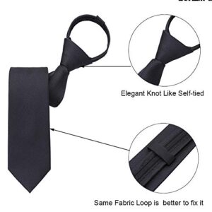 AUSKY Pre-tied Adjustable Zipper Skinny necktie,2.35'' Clip on Slim Solid Black Ties for men or boys (6CM)