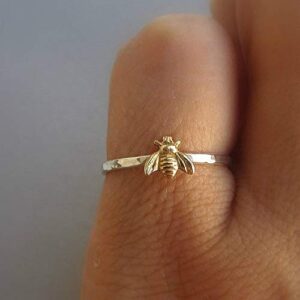 metmejiao fashion cute gold bee ring for women finger wrap around craft handmade animal lucky honey bee knuckle ring (7)