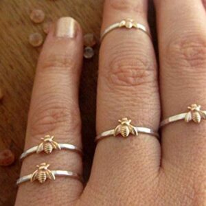 Metmejiao Fashion Cute Gold Bee Ring for Women Finger Wrap Around Craft Handmade Animal Lucky Honey Bee Knuckle Ring (6)