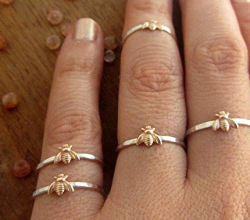 Metmejiao Fashion Cute Gold Bee Ring for Women Finger Wrap Around Craft Handmade Animal Lucky Honey Bee Knuckle Ring (6)