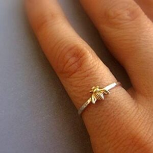 Metmejiao Fashion Cute Gold Bee Ring for Women Finger Wrap Around Craft Handmade Animal Lucky Honey Bee Knuckle Ring (6)