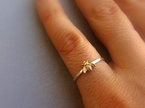 Metmejiao Fashion Cute Gold Bee Ring for Women Finger Wrap Around Craft Handmade Animal Lucky Honey Bee Knuckle Ring (6)