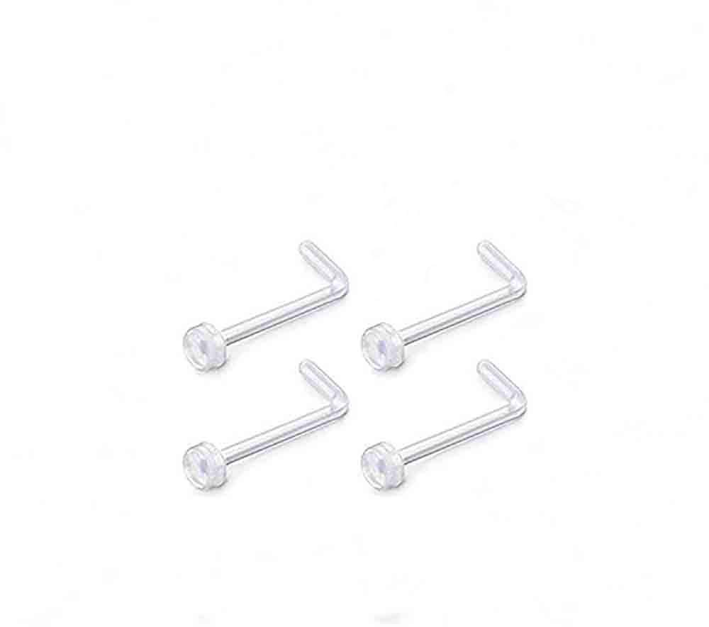 Jewelry 18g Clear Nose Septum Ring Bone Retainer Bioflex L Shape Nose Rings Studs Piercing Jewelry Flat Top（4pcs）