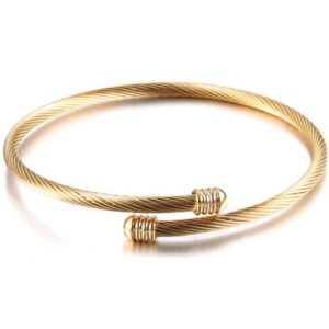 jude jewelers stainless steel cable wire open cuff adjustable size bangle bracelet (gold)