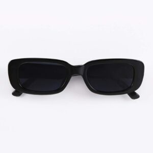 Long Keeper Square Rectangle Sunglasses Women Retro Vintage Driving Glasses (Black Black)