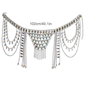 CanB Rhinestone Body Chain Suit Boho Waist Belly Chain Skirt Crystal Body Chain Bra top Festival Jewelry for Women and Girls (Ⅰ)