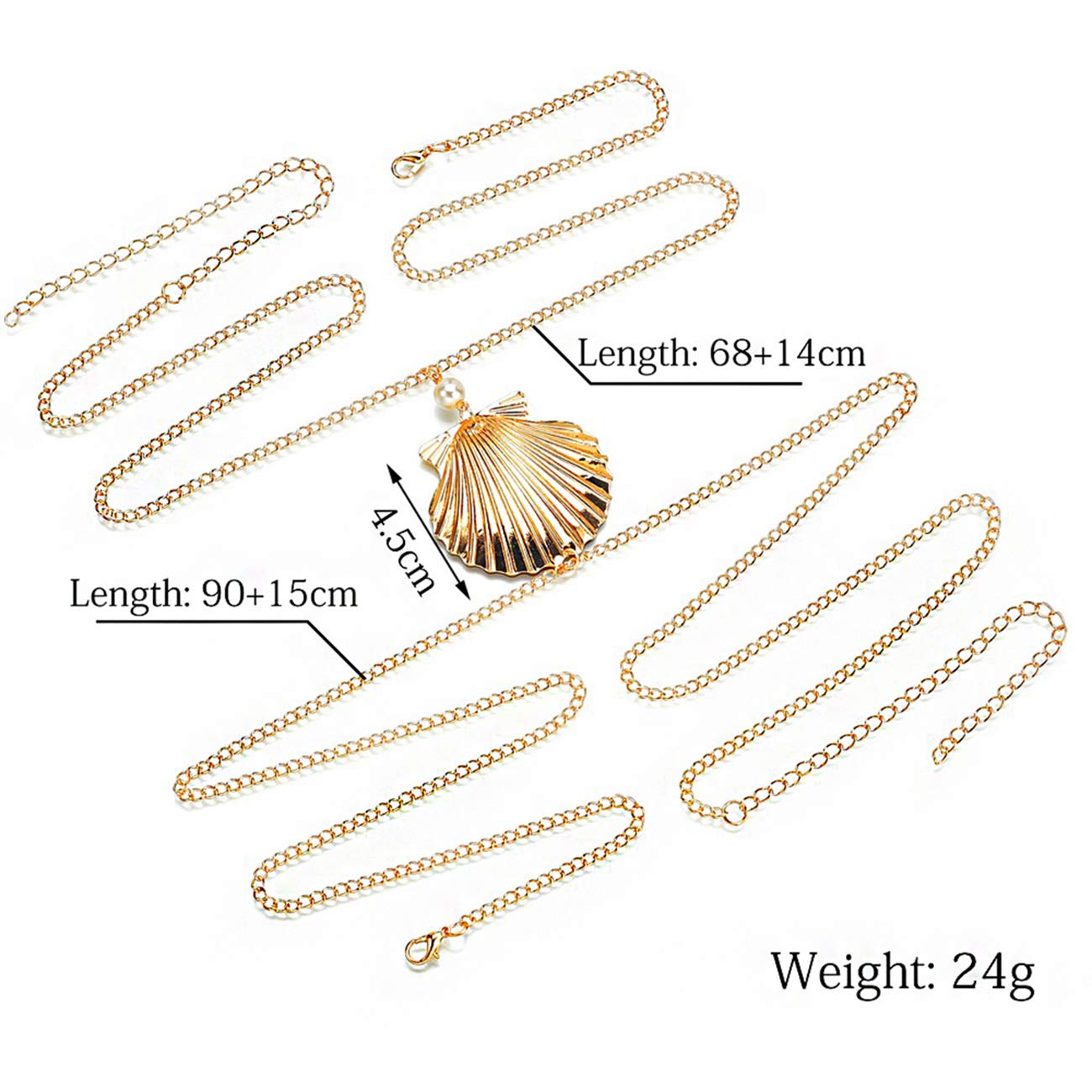 Yomiie Body Chain Layered Sexy Gold Tassels Shell Pearl Necklace Fashion Jewelry Belly Waist Bra Hot Bikini Beach Harness Anniversary Festival Gift for Women Lady