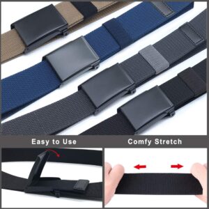 WYuZe Nylon Elastic Stretch Belt-2 Pack Men Casual Golf Belt Military Metal Buckle (Black+Dark Gray, Fits pant up to 42")