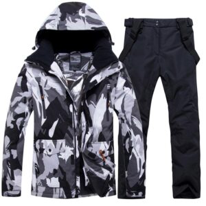 yeefine men's ski suit waterproof snow suits two piece snowboard jacket and pants set outdoor windproof winter warm snowsuits(black+black,xs)