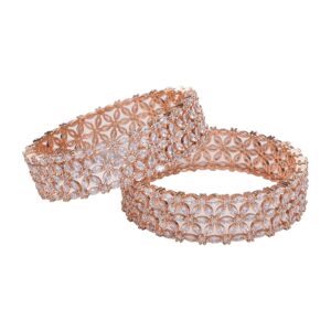 Ratnavali Jewels CZ Zirconia Gold Tone Marquise Diamond Elegant Bollywood Indian Bangles Kada Jewelry Women Wedding Bride (Rose Gold, 2.8)