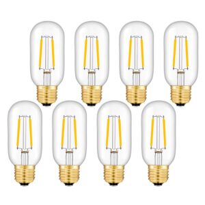 omaykey 2w led tubular bulb 25w equivalent 250 lumen, 2700k warm white e26 base, antique edison t45 tube clear glass dimmable led filament bulbs, chandelier decorative ceiling fan light bulbs, 8 pack