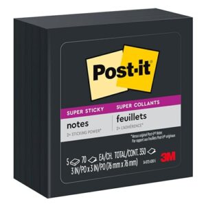 post-it super sticky notes, 3x3 in, 5 pads, 2x the sticking power, black (654-5sssc)