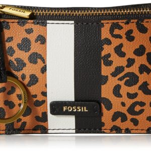 Fossil Women's Logan Faux Leather Wallet Slim Minimalist Zip Card Case with Keychain, Cheetah (Model: SL6356989)