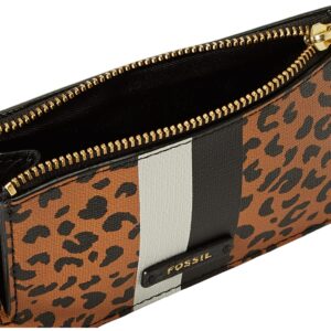 Fossil Women's Logan Faux Leather Wallet Slim Minimalist Zip Card Case with Keychain, Cheetah (Model: SL6356989)