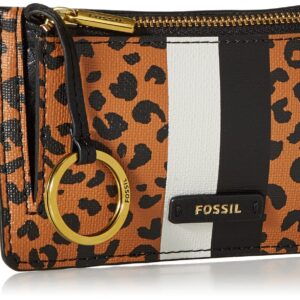 Fossil Women's Logan Faux Leather Wallet Slim Minimalist Zip Card Case with Keychain, Cheetah (Model: SL6356989)