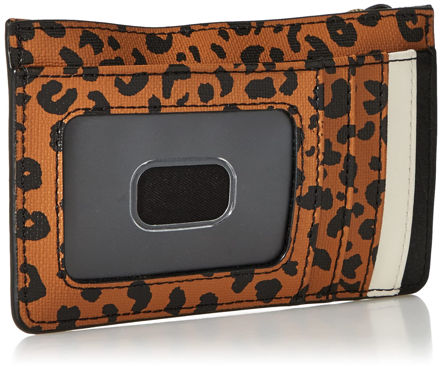 Fossil Women's Logan Faux Leather Wallet Slim Minimalist Zip Card Case with Keychain, Cheetah (Model: SL6356989)