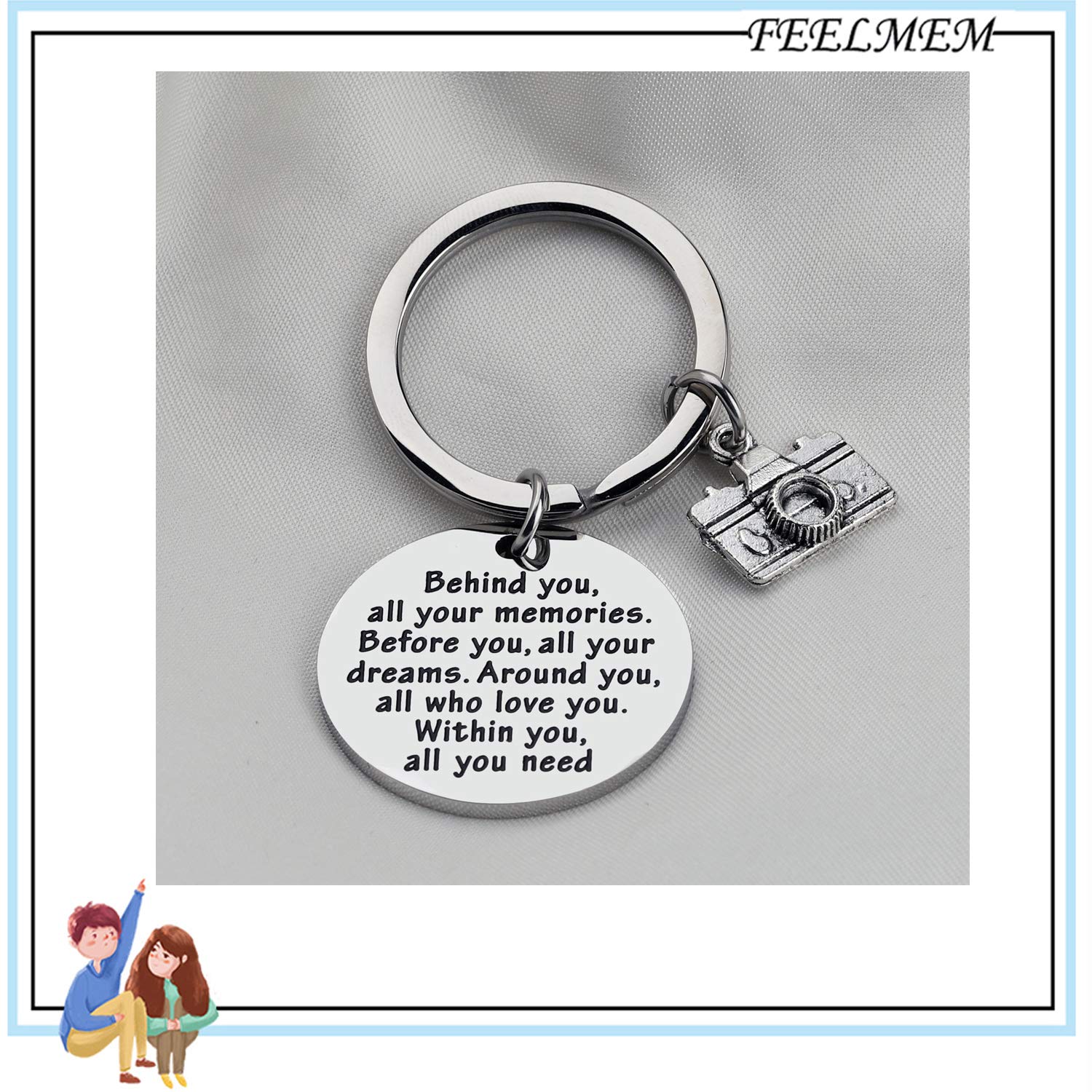 FEELMEM Camera Keychain Photographer Gift Behind You All Memories Before You All Your Dream Keychain Photography Jewelry Photo Club Gift Photography Friend Encouragement Gift (Camera Keychain)