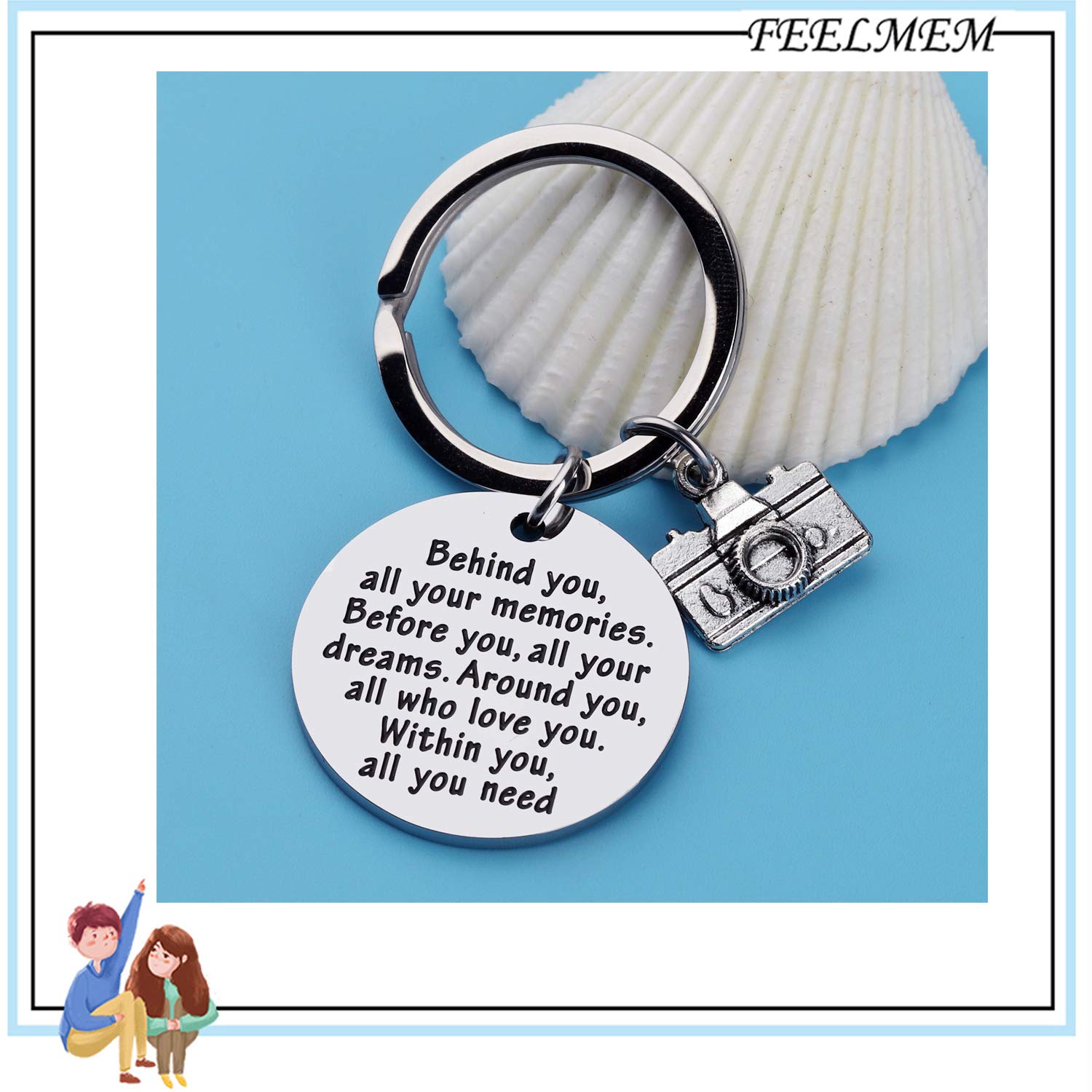 FEELMEM Camera Keychain Photographer Gift Behind You All Memories Before You All Your Dream Keychain Photography Jewelry Photo Club Gift Photography Friend Encouragement Gift (Camera Keychain)