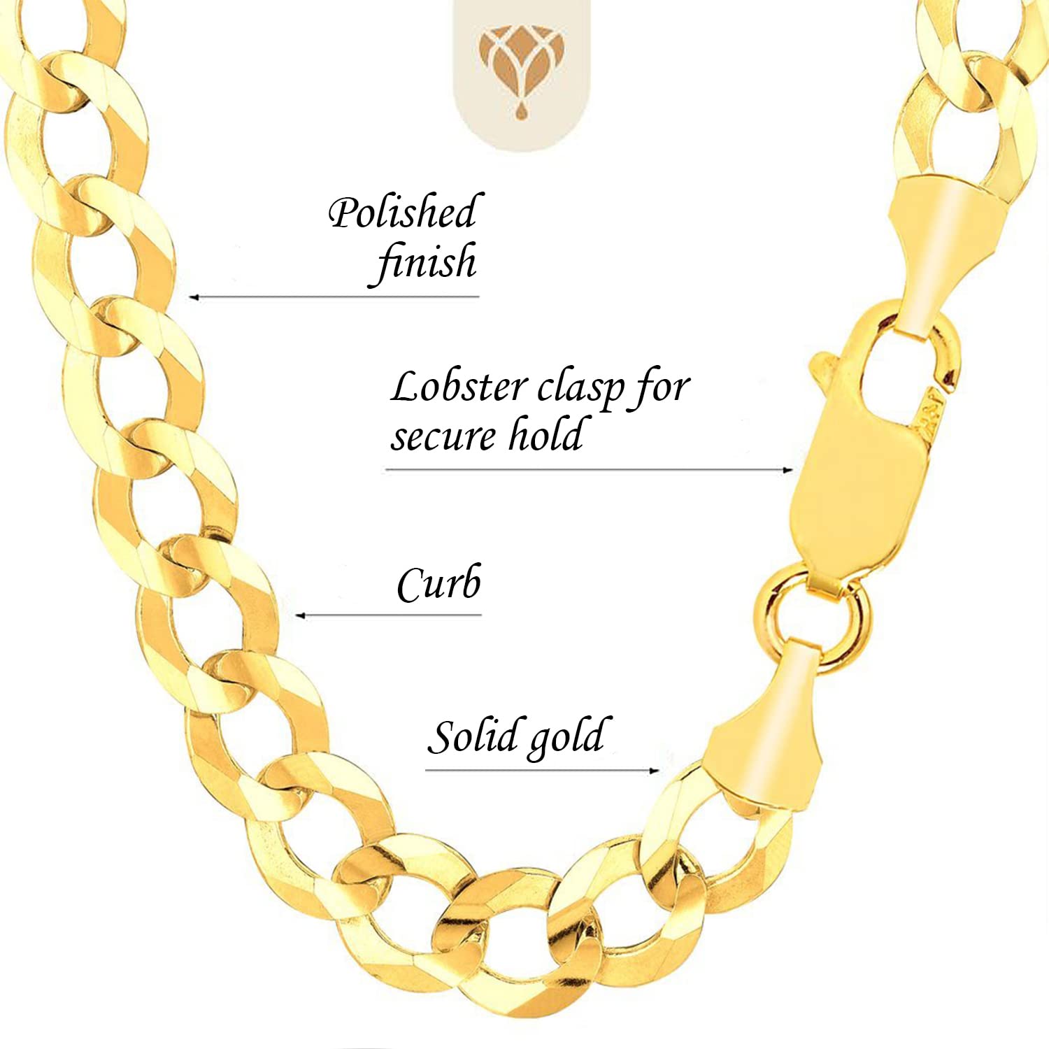 The Diamond Deal Mens 10k Hollow Yellow Gold 6.2mm Shiny Hollow Cuban Comfort Curb Cuban Chain Necklace For men for Pendants and Charms with Lobster-Claw Clasp (8",20" 22" or 24 inch)