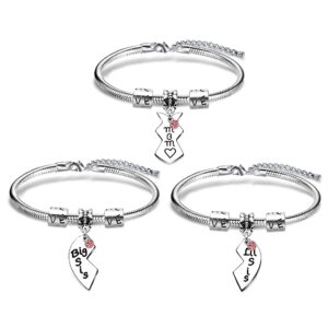 kenyg mothers day christmas 3pcs set big sis mom lil sis silver bracelets bangles for mother daughter