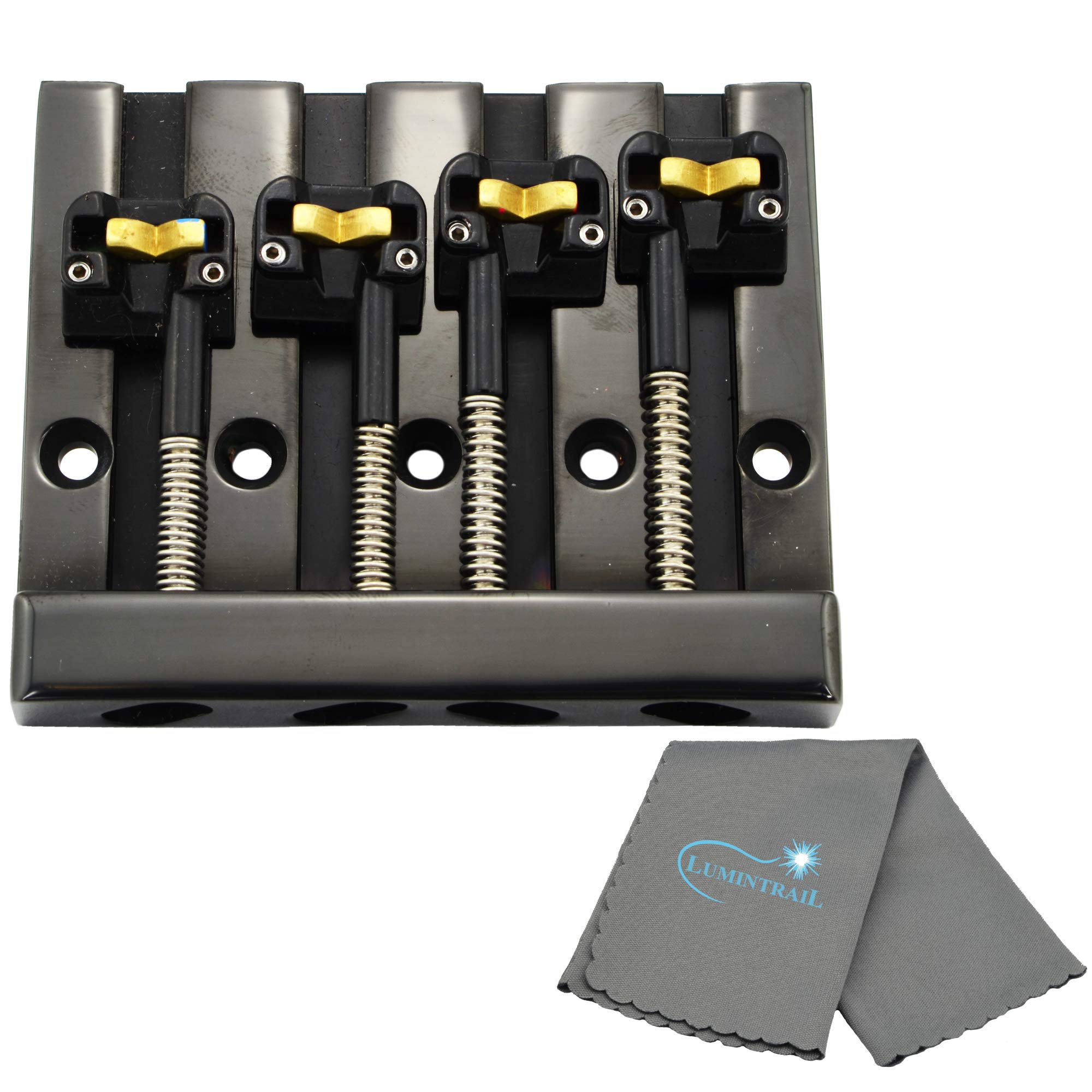 Hipshot 4 String KickAss Bass Bridge Bundle with a Lumintrail Polishing Cloth (Black)